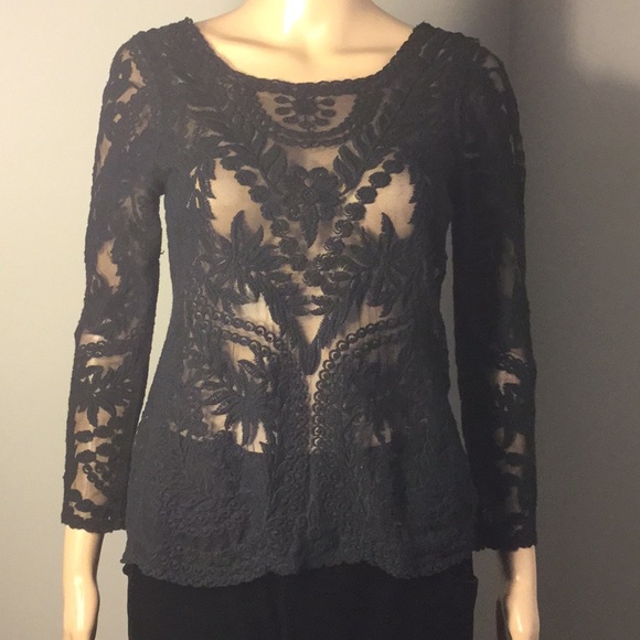 Express | Tops | Express Sheer Black Lace Longsleeve Top | Poshmark